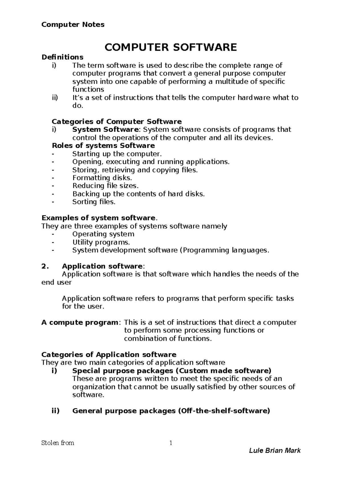 Computer Software Overview: Definitions, Categories, and Functions - Studocu