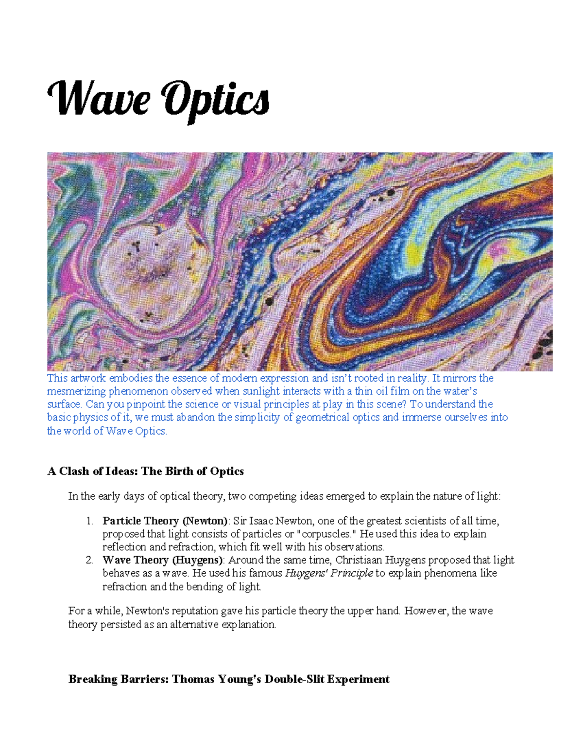 Wave Optics Theory V1: Understanding Light's Wave Nature - Studocu