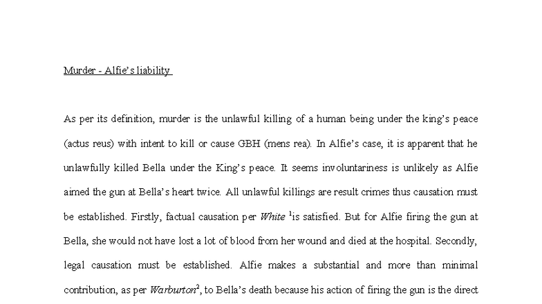 CRIM 101: Murder Liability and Mens Rea Analysis Essay - Studocu