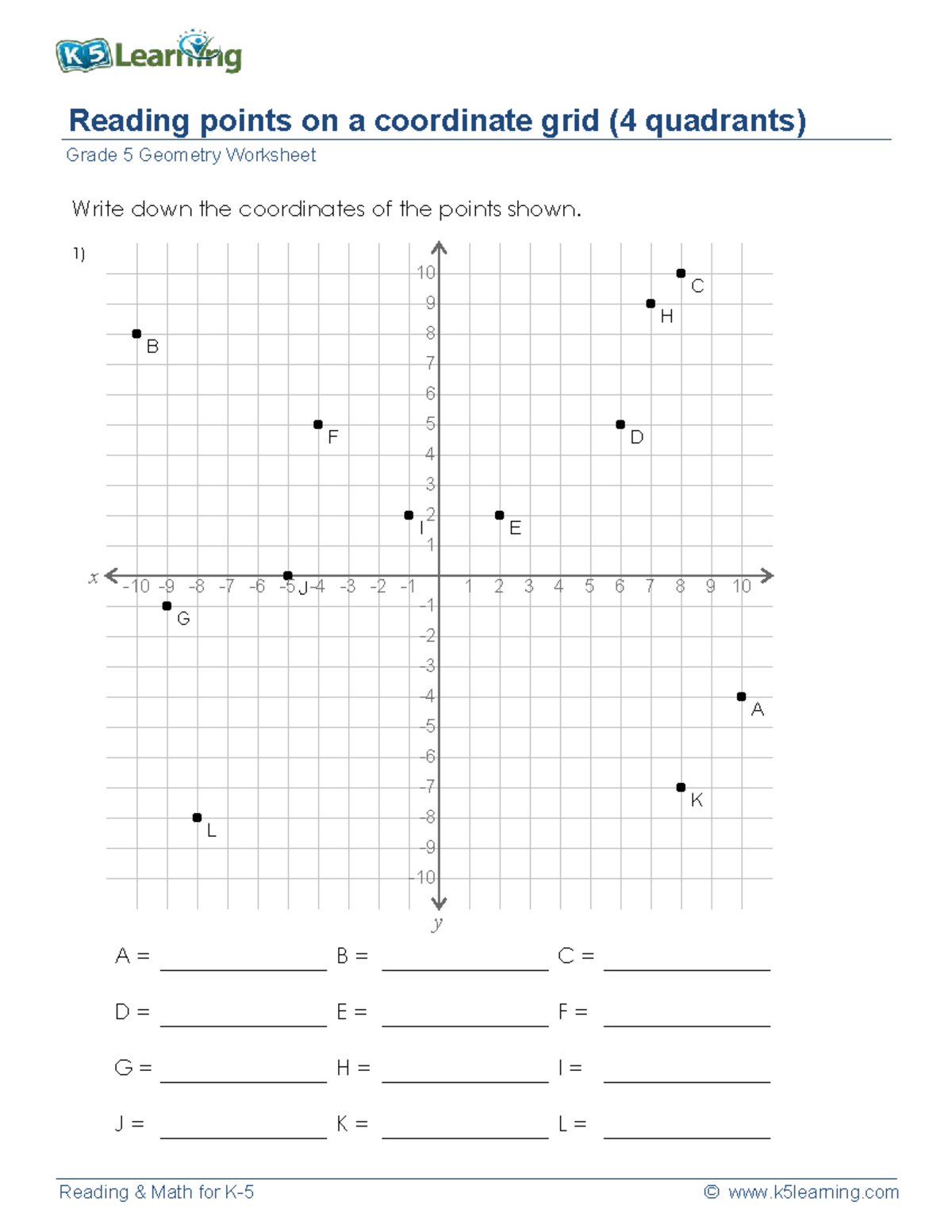 Grade 5 Geometry: Reading Points on a Coordinate Grid (4 Quadrants ...