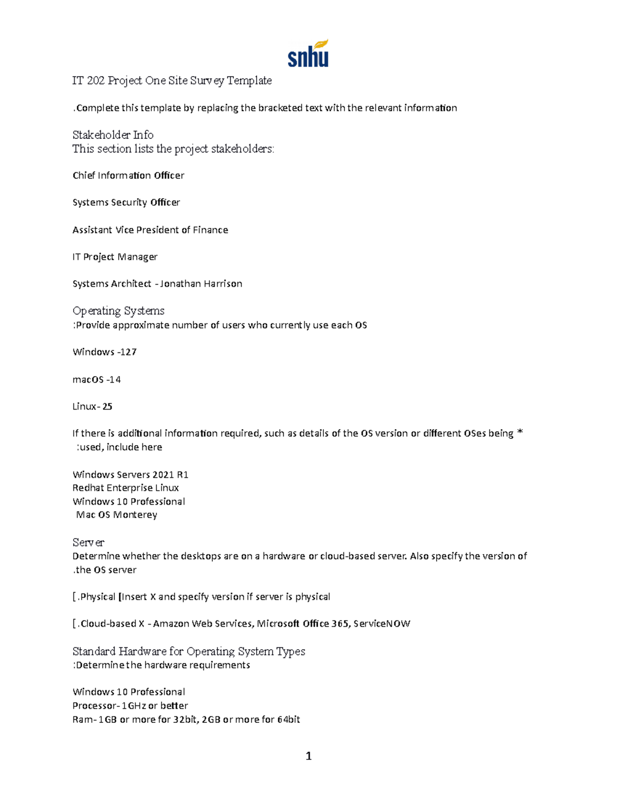 IT 202 Project One: Site Survey Template for OS & Hardware Upgrade ...