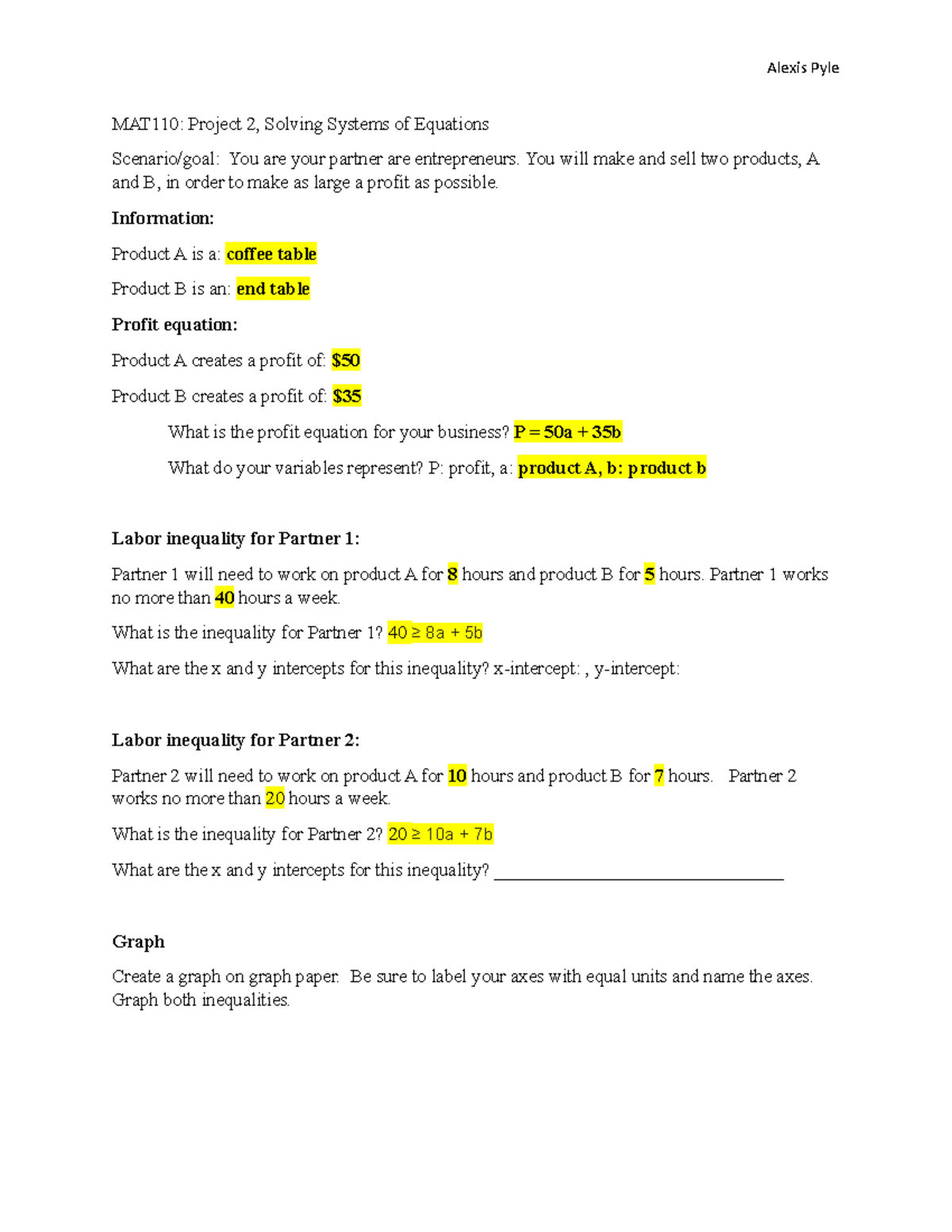 Project 2 - Alexis Pyle MAT110: Project 2, Solving Systems of Equations ...