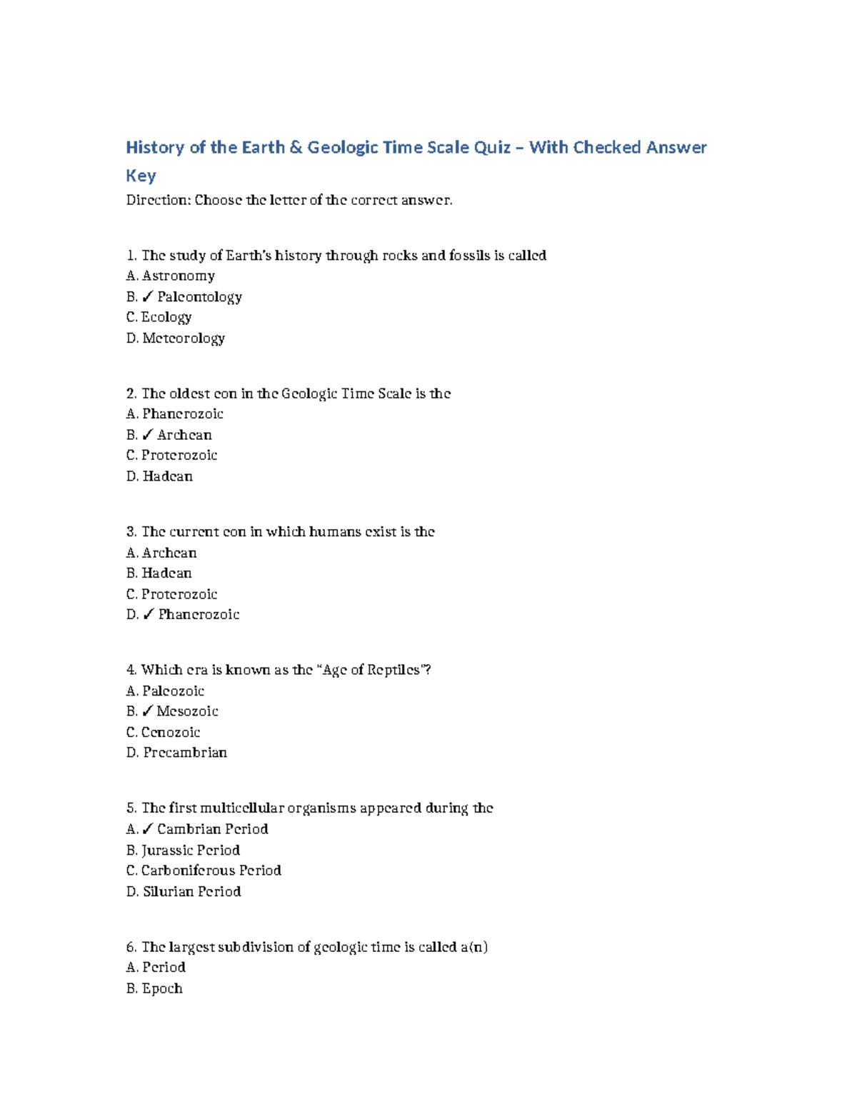 Geology 101: Earth History & Geologic Time Scale Quiz with Answers ...
