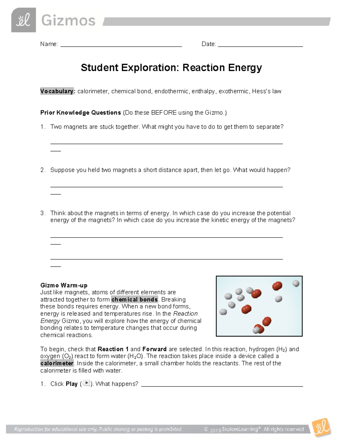 Reaction Energy Lab (CHEM 101): Exploring Enthalpy Changes and Chemical ...