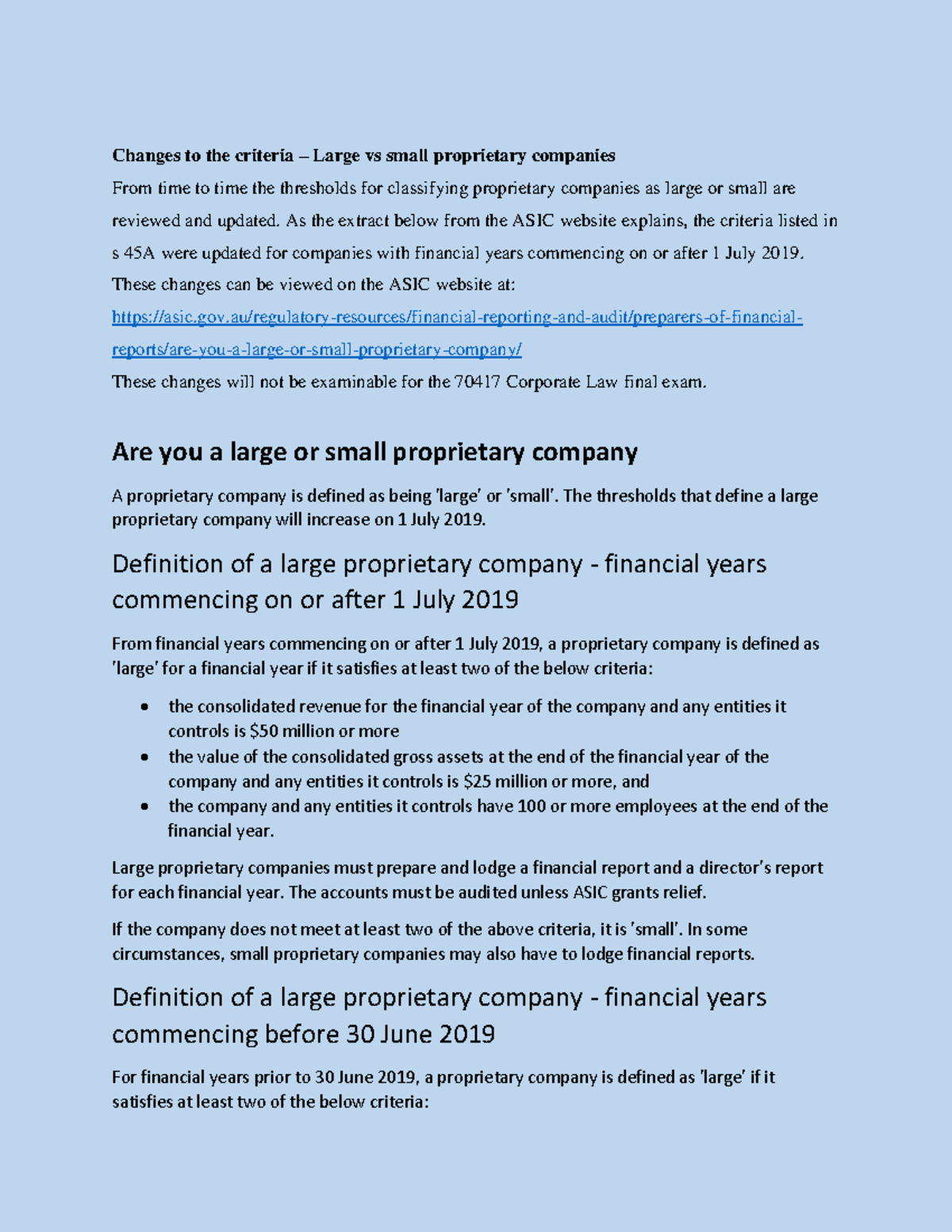 Recent Changes in Classification Criteria for Proprietary Companies ...