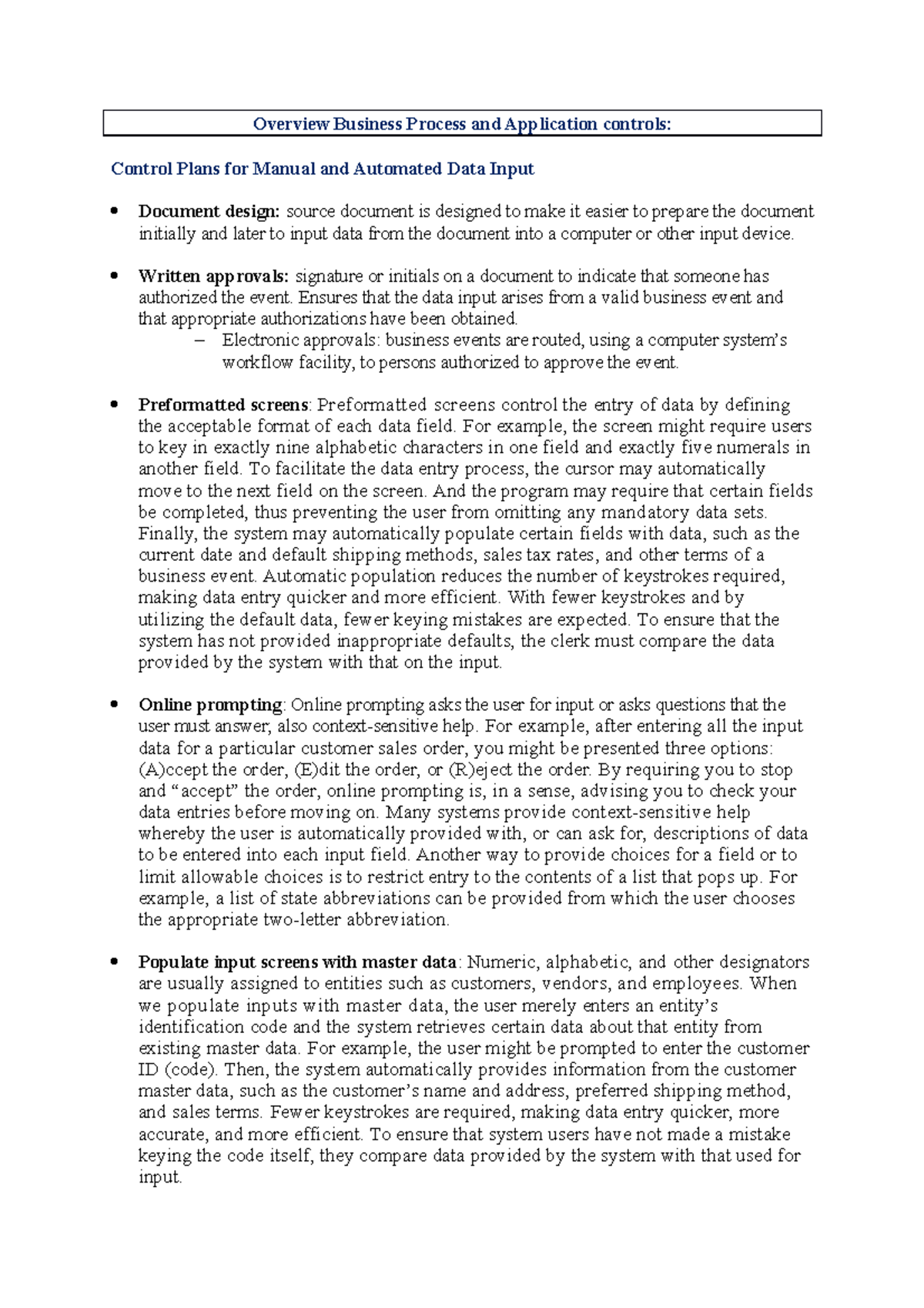 Overview of Business Process & Application Controls (BPA 101) - Studeersnel