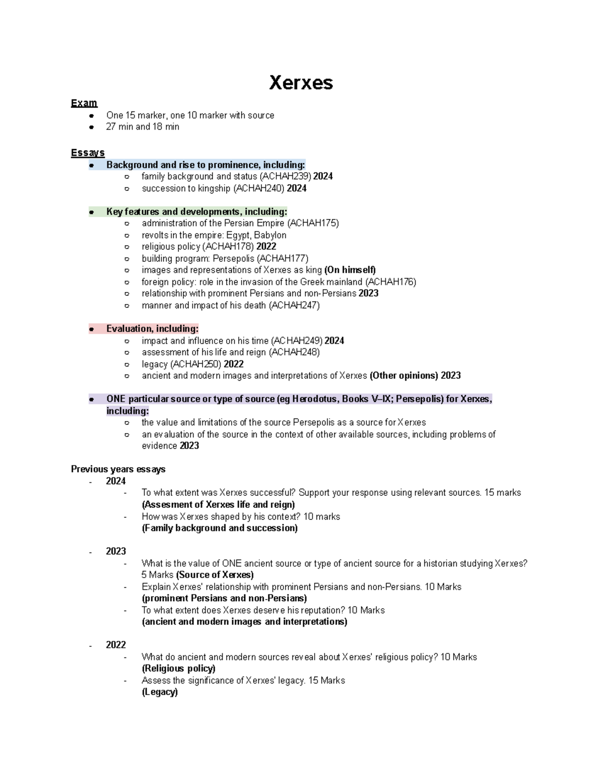 AH Xerxes - Essay Plans: Examining His Reign and Legacy - Studocu