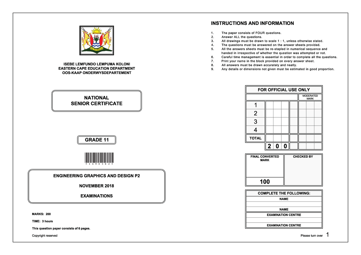 EGD P2 Gr11 Nov 2018 Engineering Graphics & Design Exam Paper - Studocu