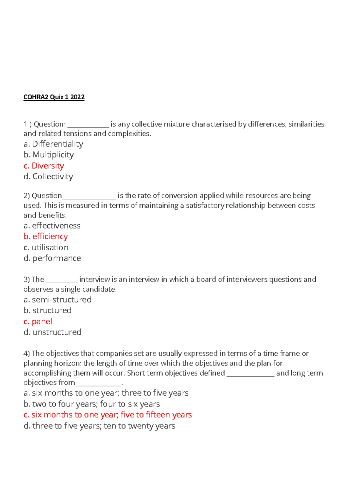 Cohra 2 Quiz 1 Chpt 3, 4, 5 and 6 Memo - COHRA2 Quiz 1 2022 1 ...