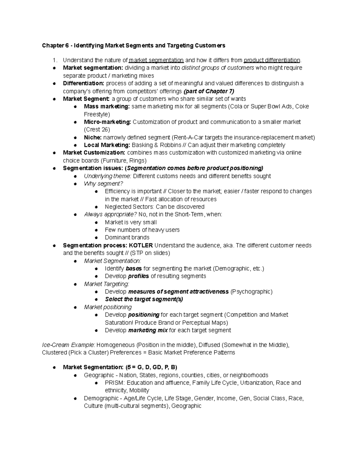 Marketing 4110 Exam 2 Study Notes: Market Segmentation & Targeting ...