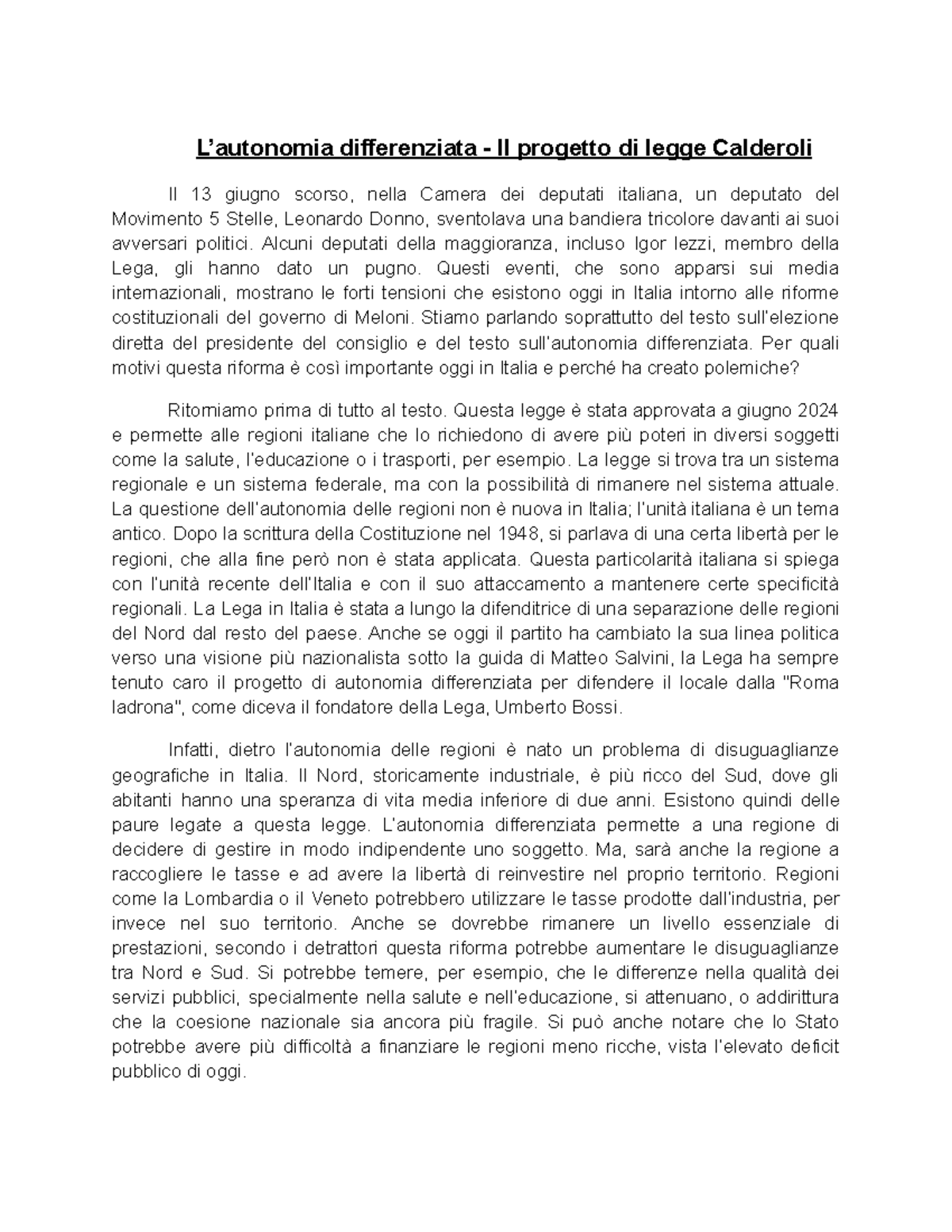 L’autonomia differenziata - Alcuni deputati della maggioranza, incluso ...