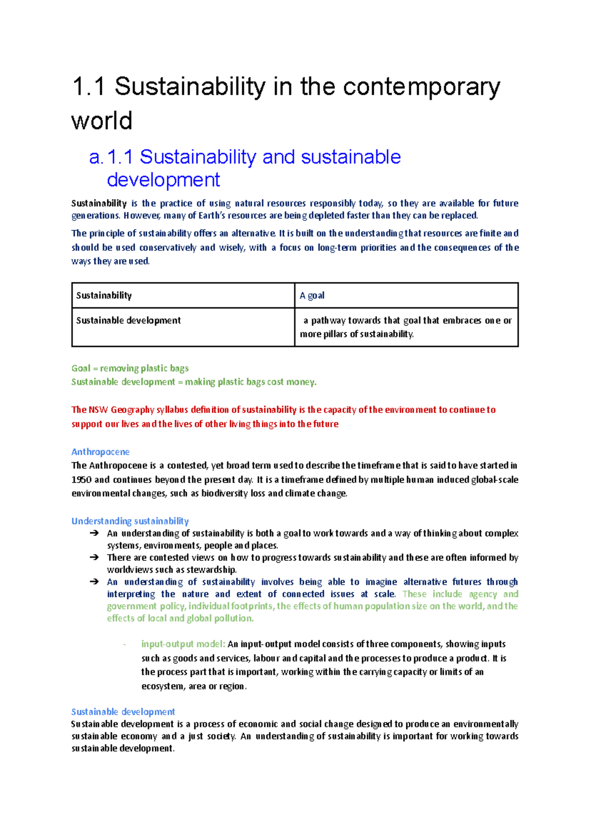 1.1 Global Sustainability: Class Notes on Sustainable Development - Studocu