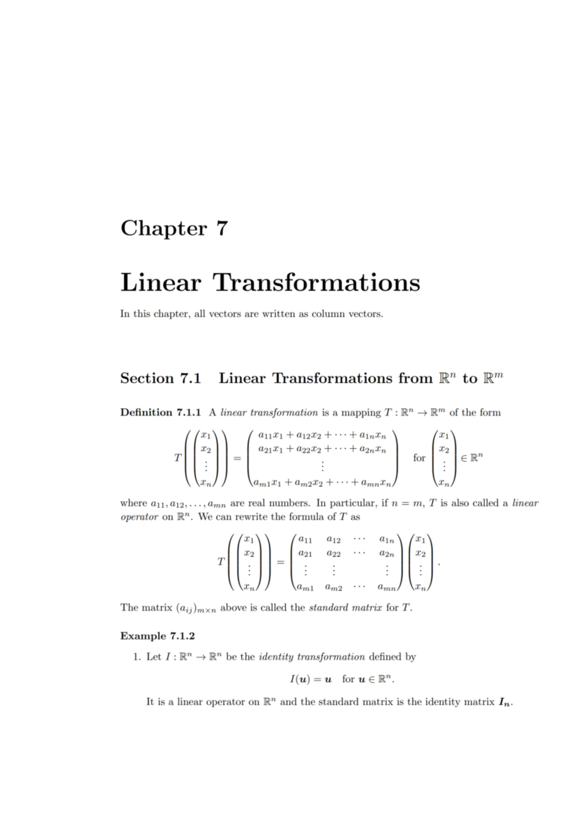 MA2001 Chapter 7 - Chapter 7 Linear Transformations In this chapter ...