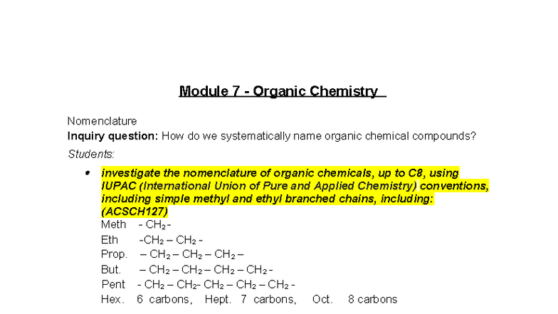 Module 7 - Organic Chemistry Nomenclature & Hydrocarbon Classification ...