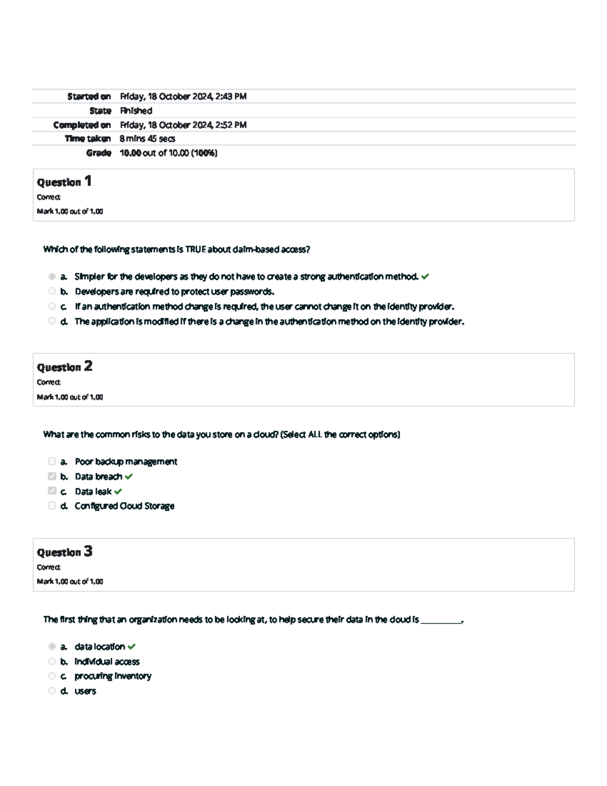 Self-Quiz Review: Unit 7 Attempt - 10/10 Score Achieved! - Studocu