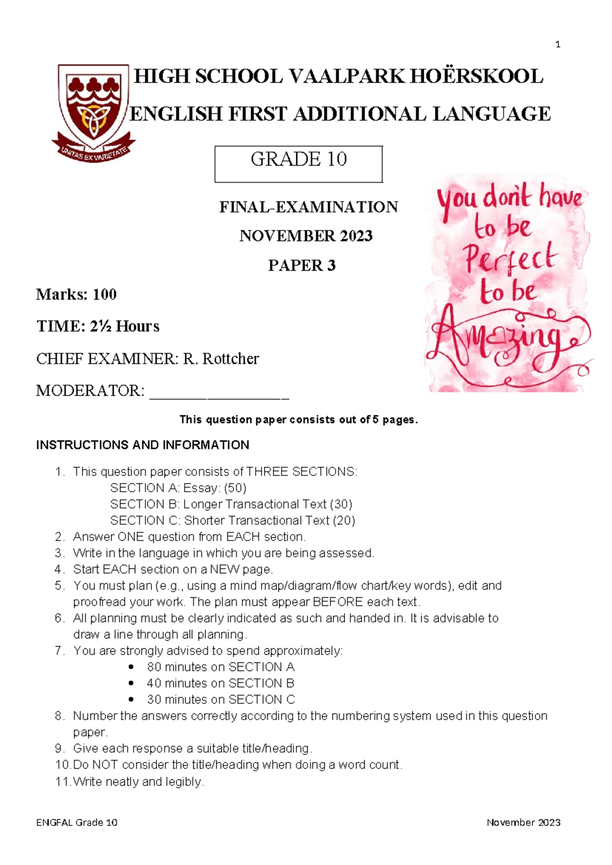 Grade 10 English FAL Exam Paper 2 June 2021 (Literature) - VAALPARK ...
