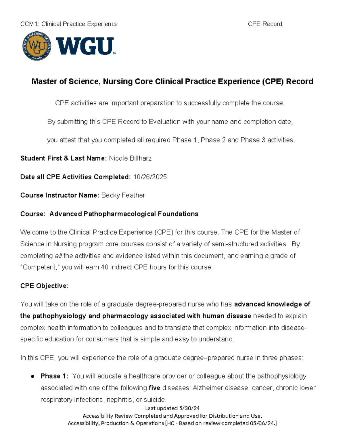 CCM1: CPE Record for Advanced Pathopharmacological Foundations - Studocu