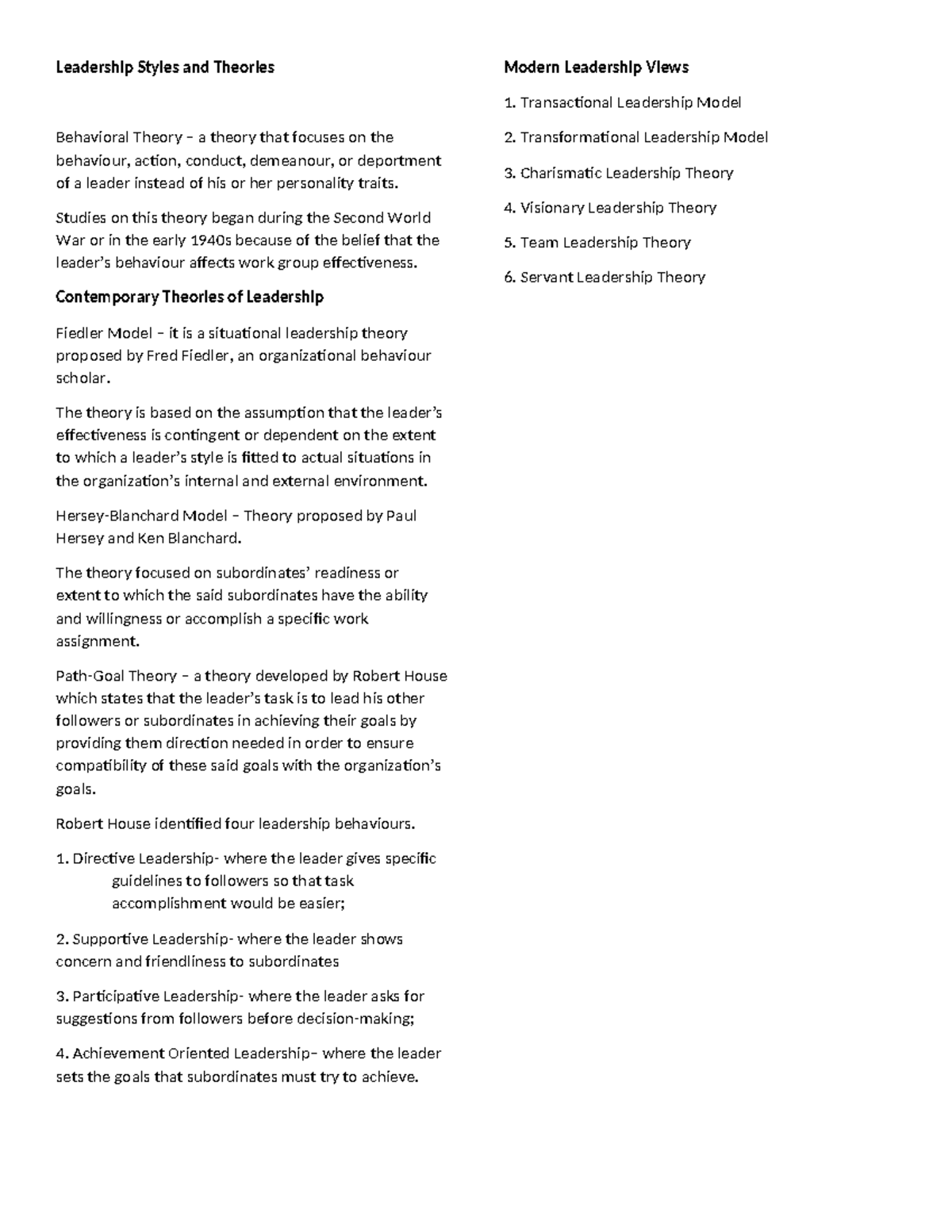 Leadership Styles and Theories - Leadership Styles and Theories ...