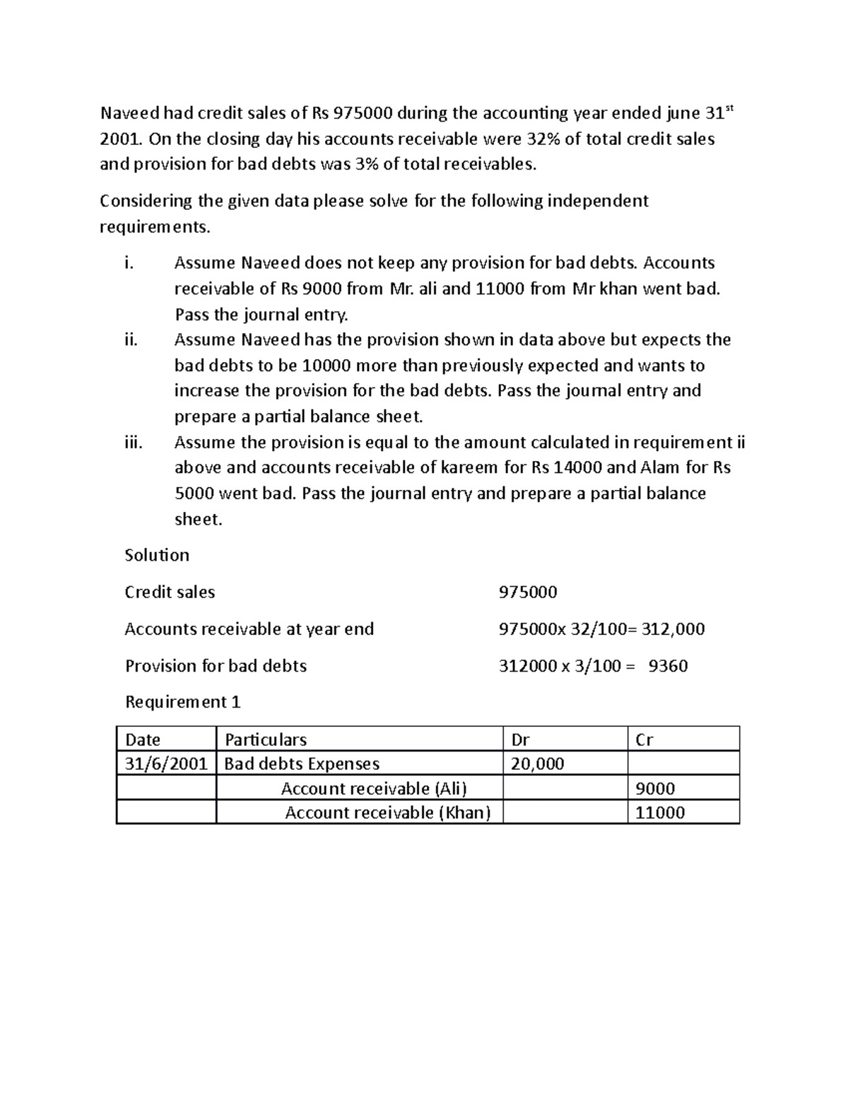 Accounts Receivable & Bad Debts Analysis: Practice Questions Solutions ...