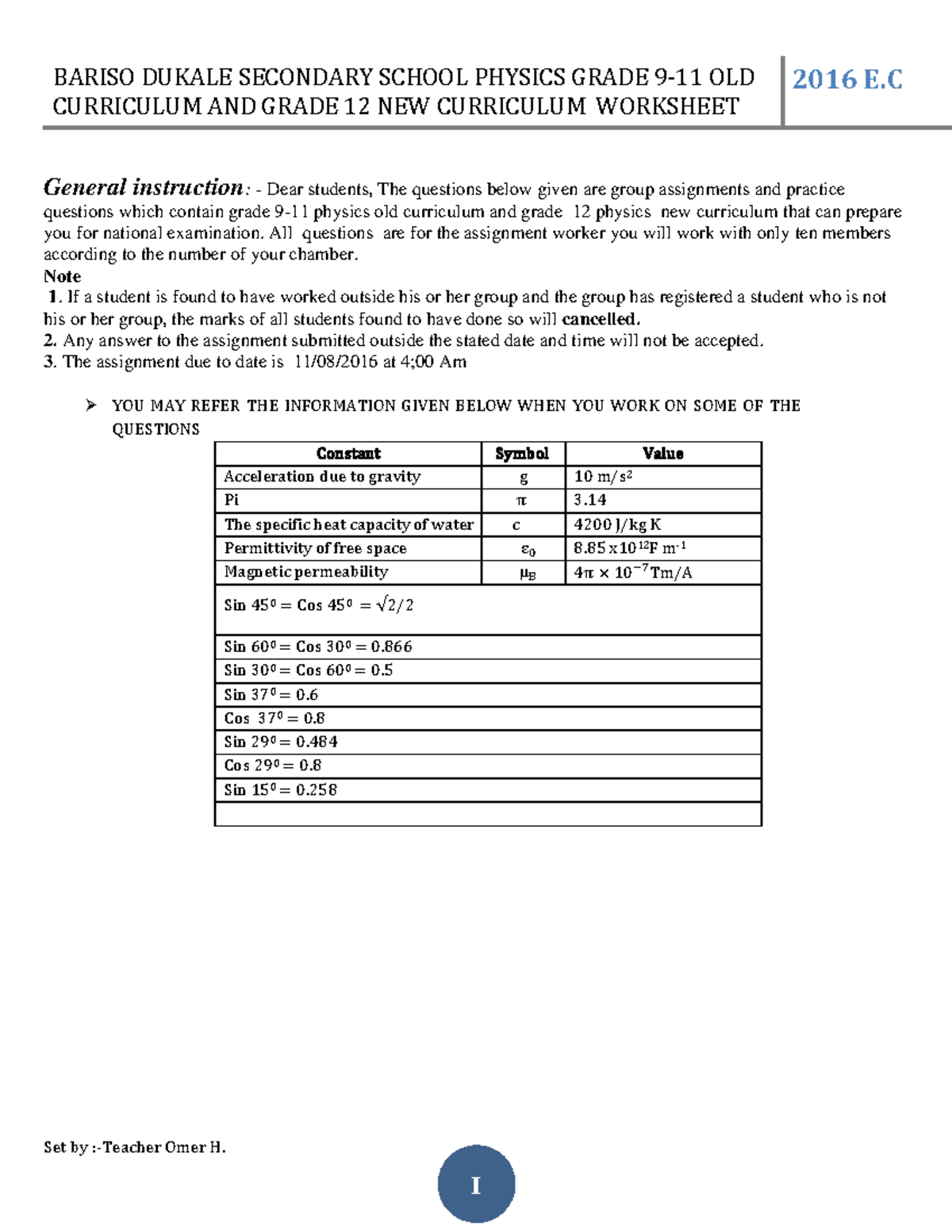 Physics G9 - G12 Practice question III-1 - CURRICULUM AND GRADE 12 NEW ...