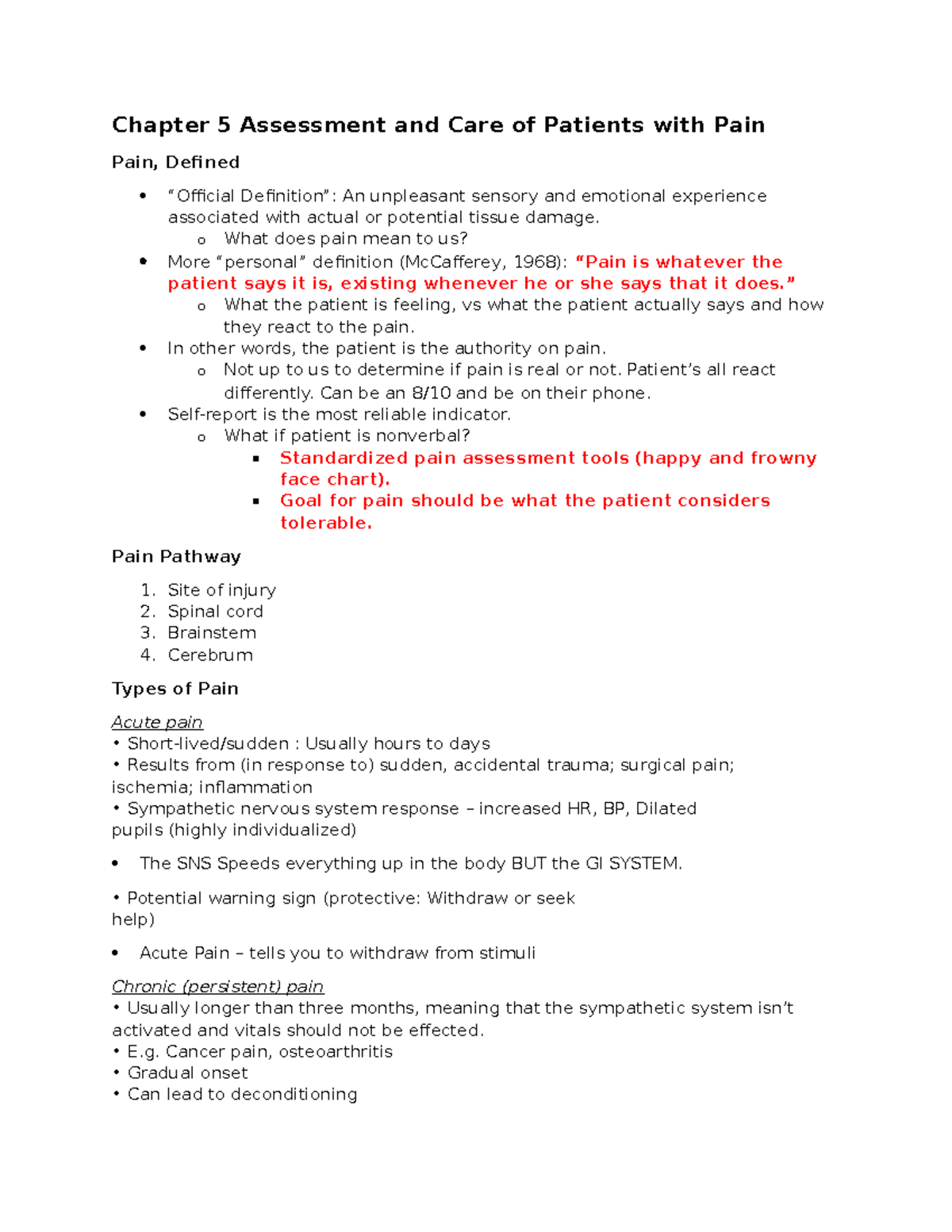 Chapter 5 Assessment and Care of Patients with Pain - o What does pain ...