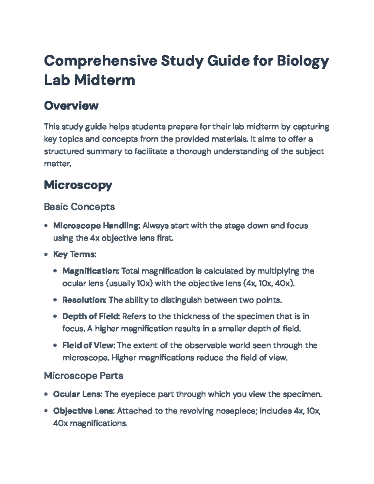 Comprehensive Biology Lab Midterm Study Guide - Comprehensive Study ...