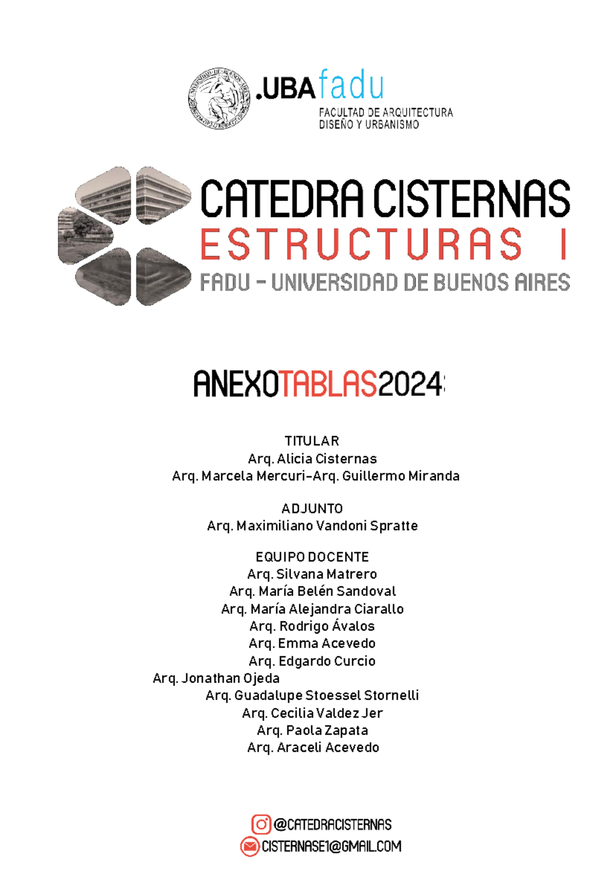 E1 Cisternas UBA FADU 2024 Anexo Tablas Rev - TITULAR Arq. Alicia Cisternas Arq. Marcela - Studocu