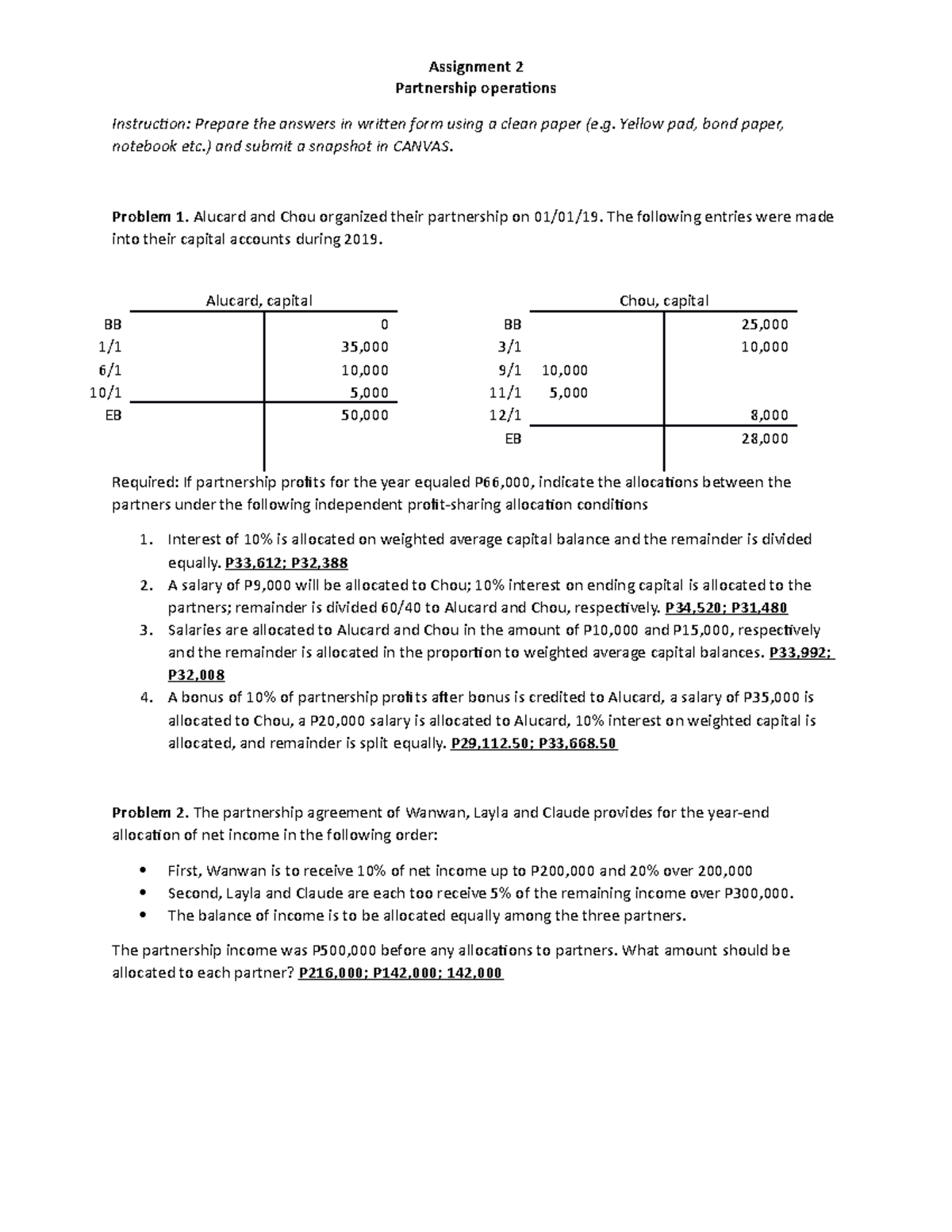 Assignment 2: Partnership Operations Answer Key for Accounting Course ...
