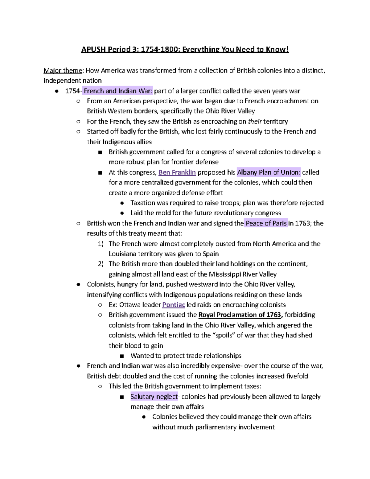 APUSH Period 3 1754-1800 - Study Guide - APUSH Period 3: 1754-1800 ...