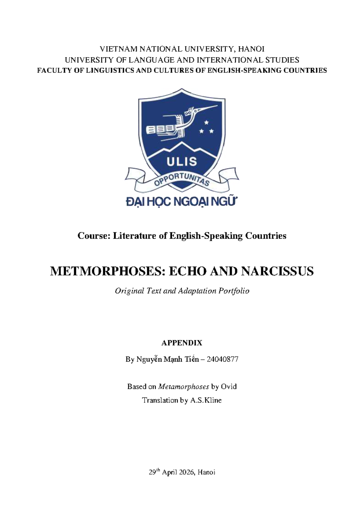 [Lit.Eng 5] Metamorphoses: Echo and Narcissus Adaptation Portfolio ...