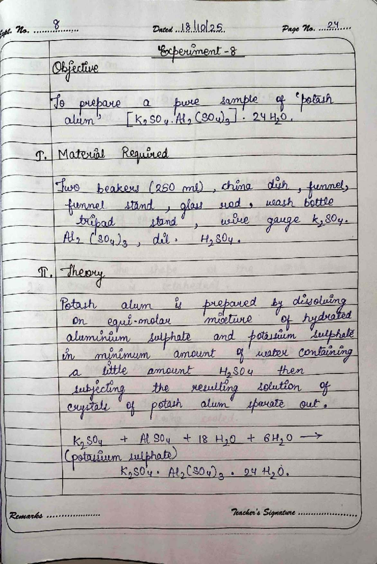 Exp-8: Preparation of Pure Potash Alum Sample in Chemistry - Studocu