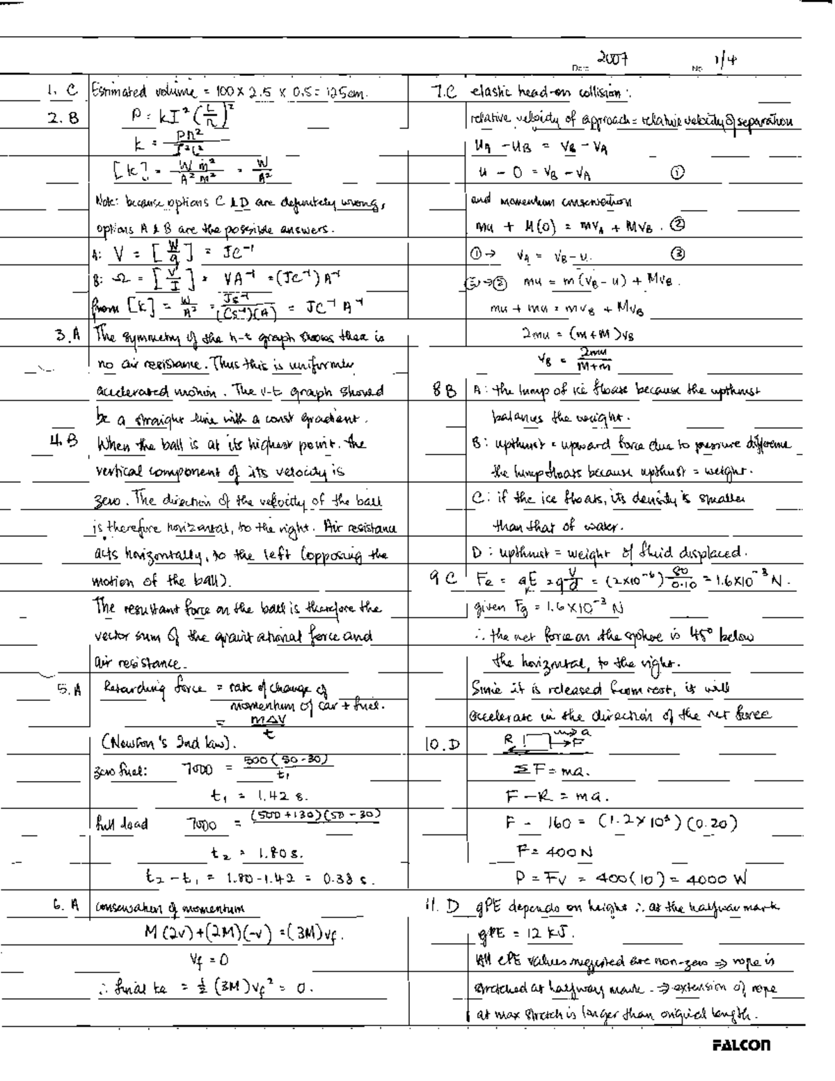 2007 A Level H2 Physics P1 Exam Answers - Studocu