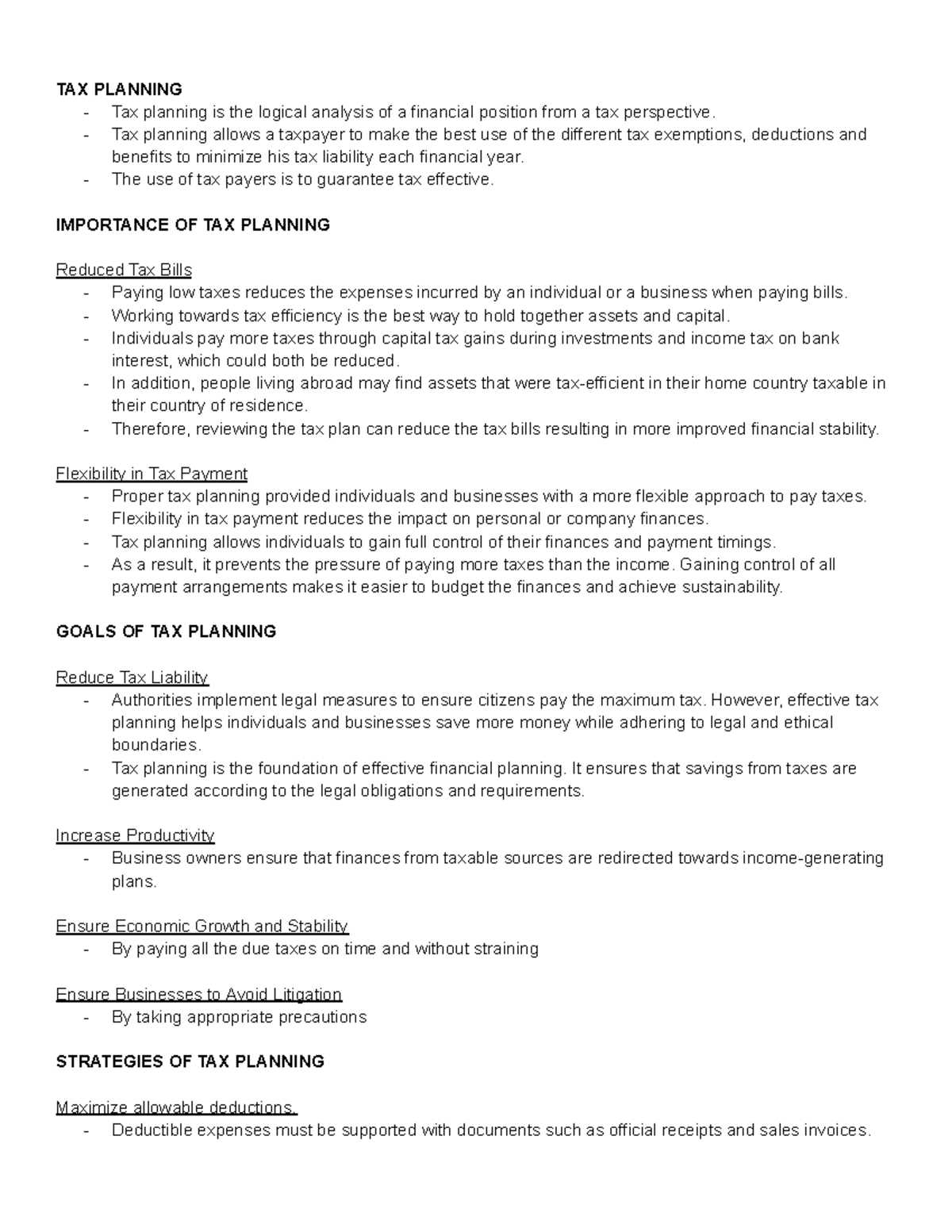 Tax Lesson 1-2 - ……. - TAX PLANNING Tax planning is the logical ...