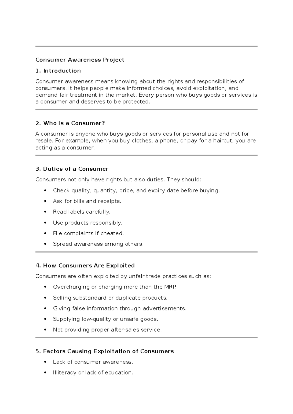 Consumer Awareness Project: Understanding Rights & Responsibilities ...
