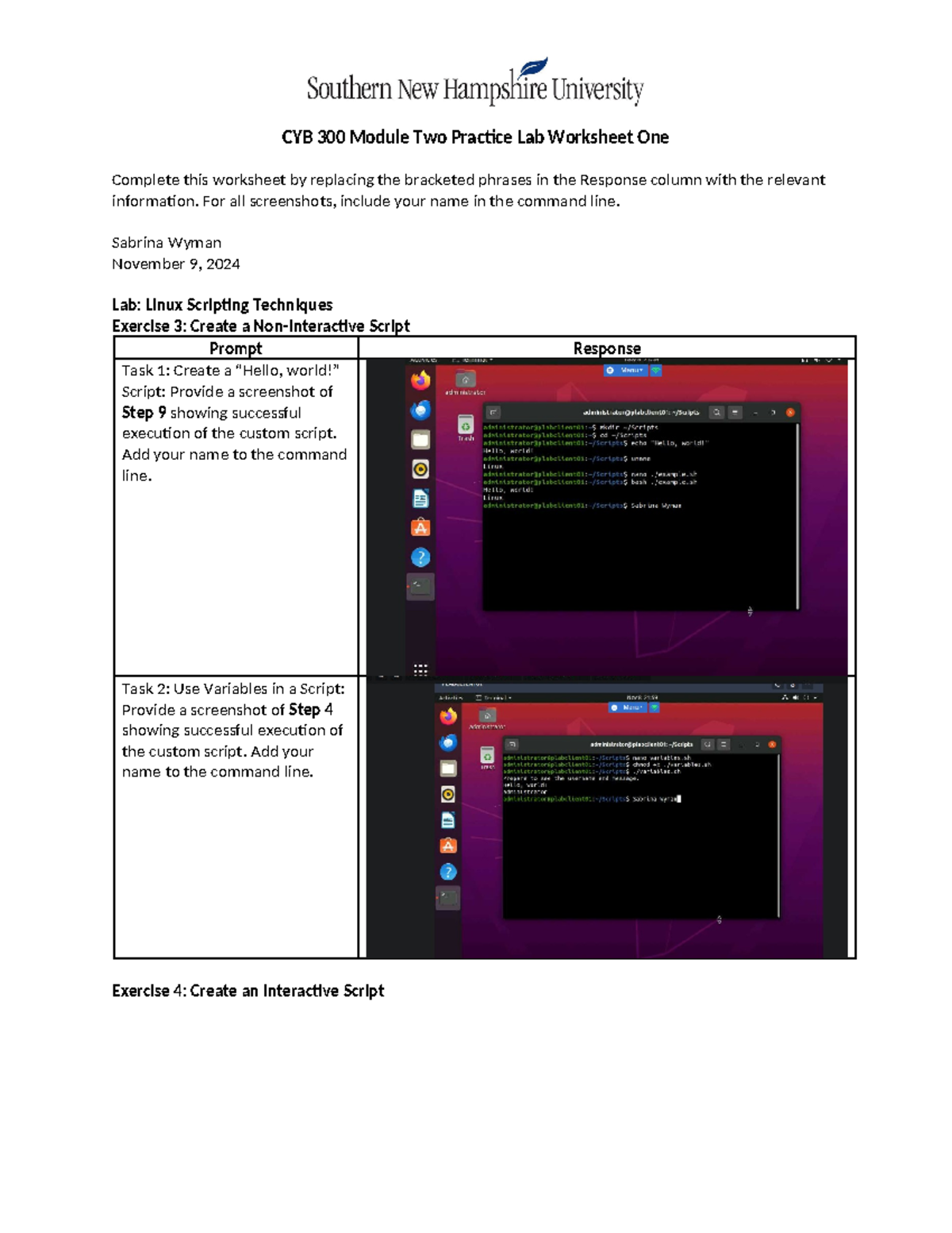 CYB 300 Module 2 Lab 1: Linux Scripting Techniques Worksheet - Studocu