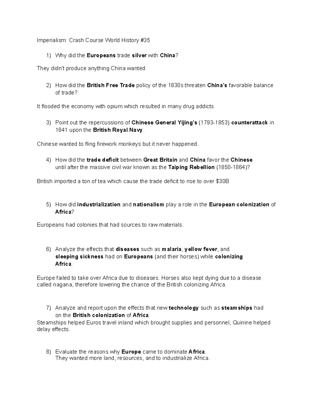 Crash Course on Imperialism: Key Insights & Impacts - Studocu