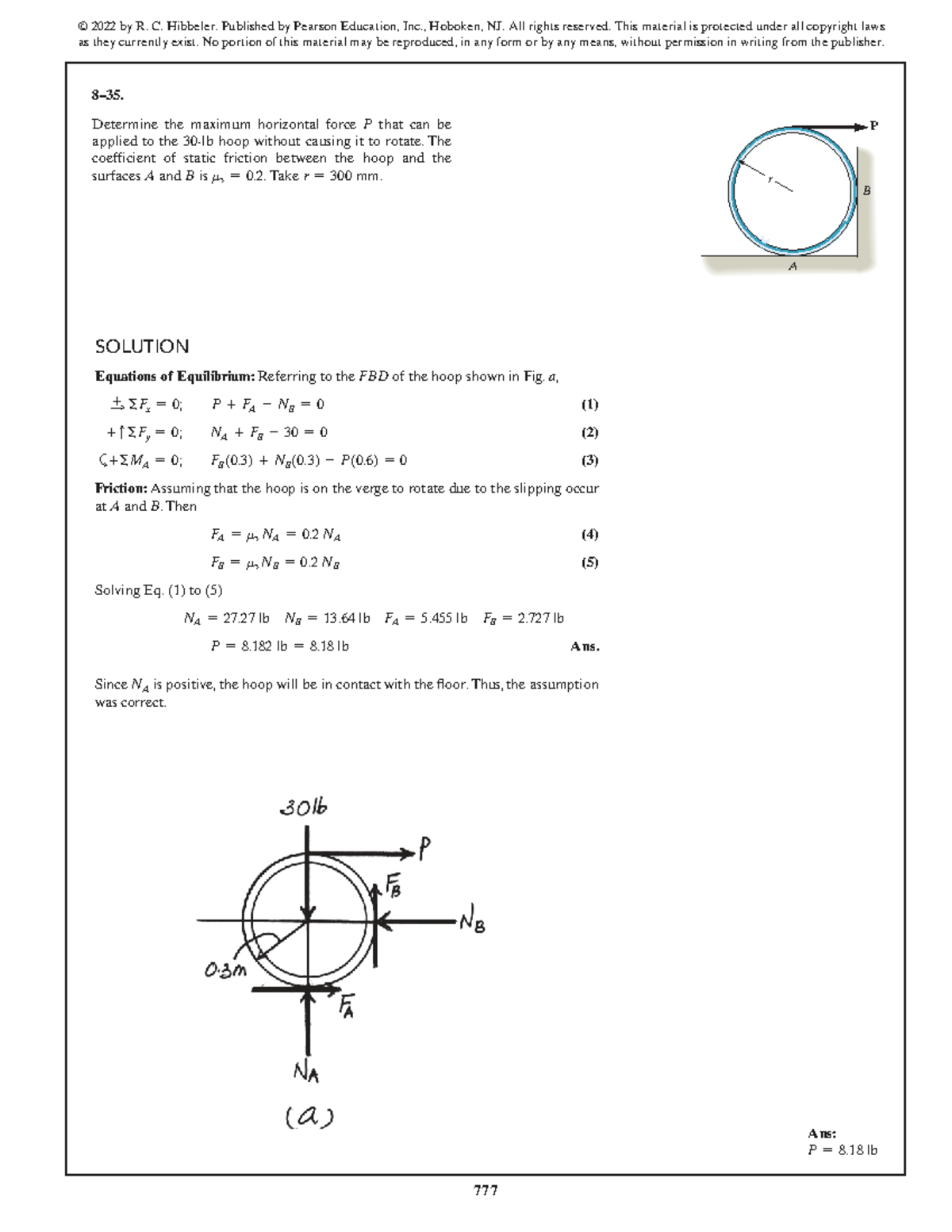 SWK 15th ed Solution Manual - Max Horizontal Force P Calculation - Studocu