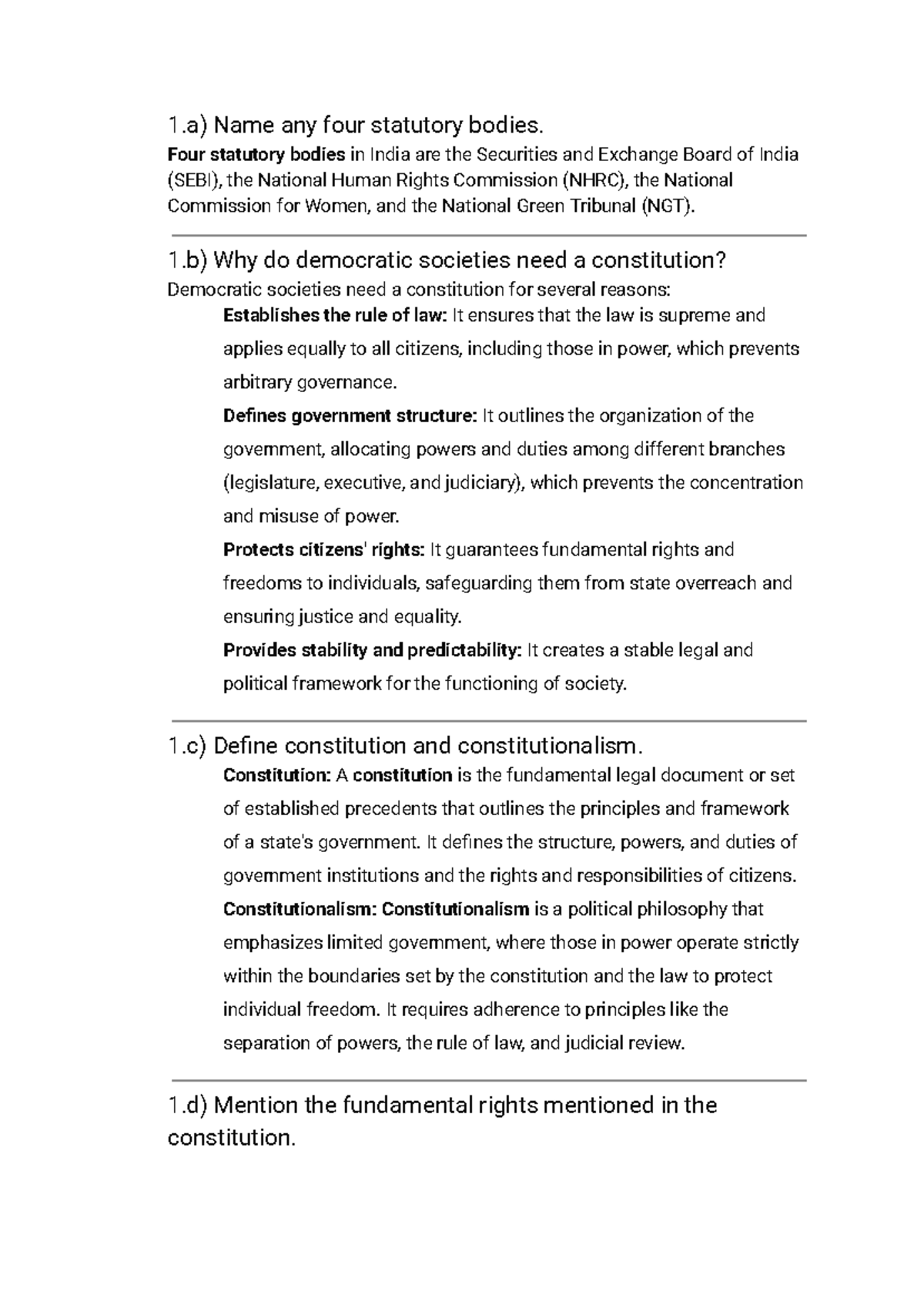 Practice Paper: Indian Constitution and Governance (Course Code: POL101 ...