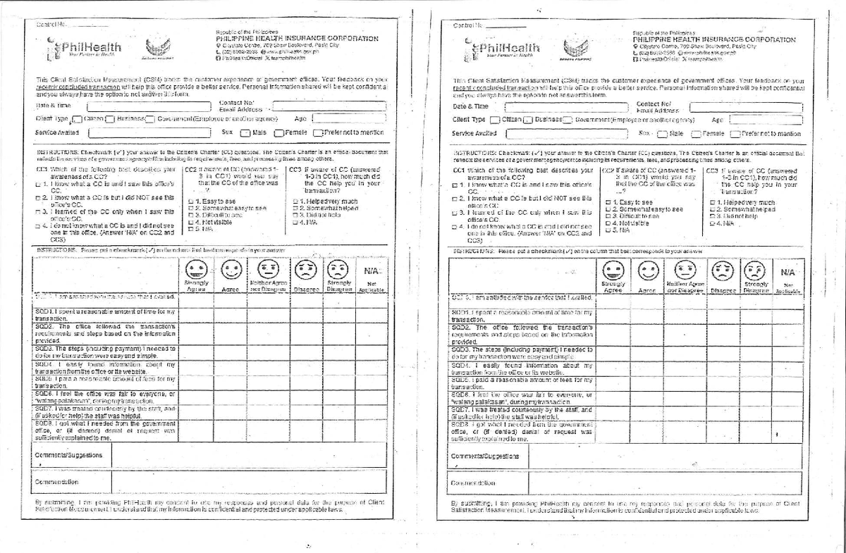 PhilHealth Client Satisfaction Measurement Survey Form - Studocu