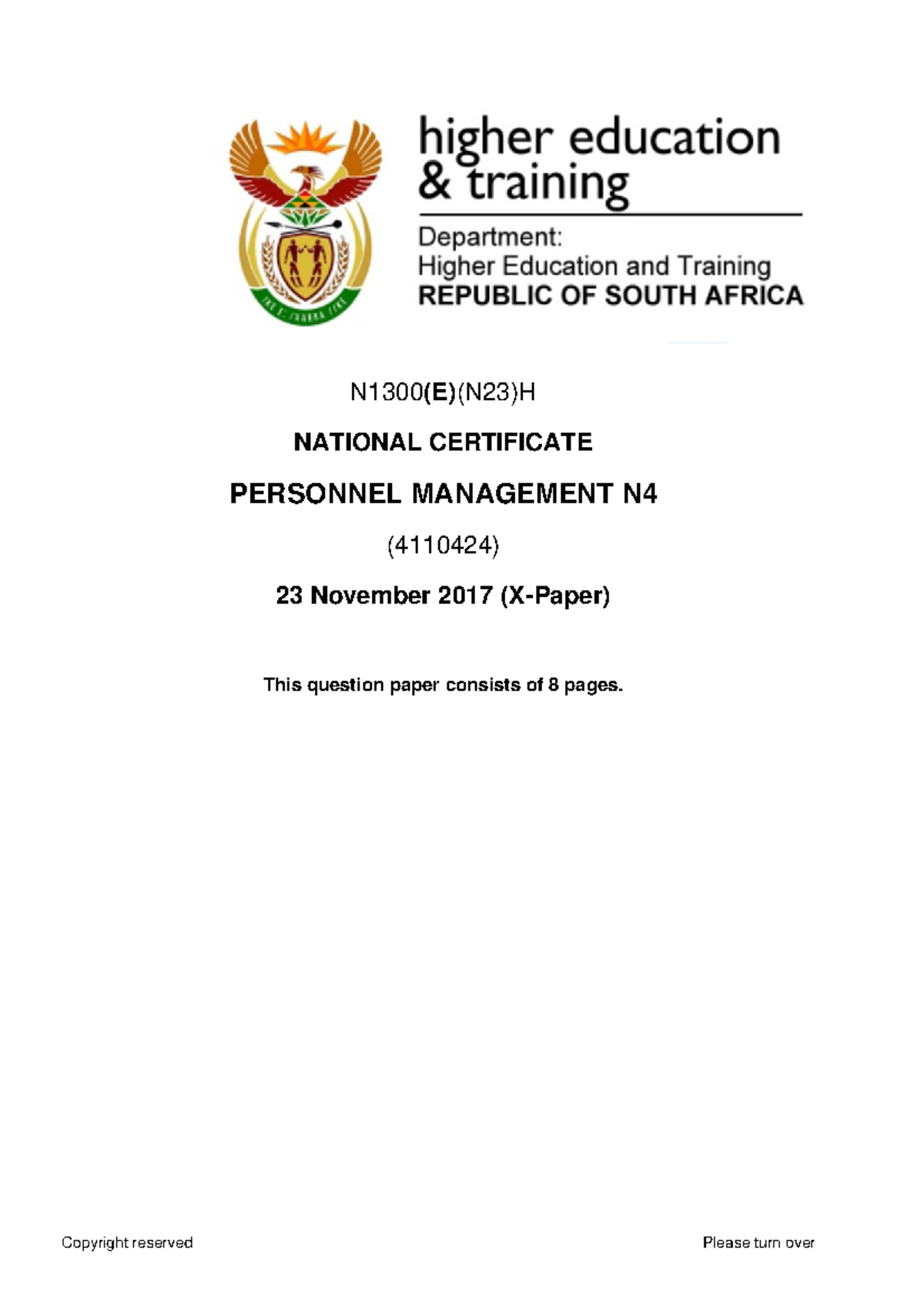 PM N4 2017 NOV Question Paper - Personnel Management Exam - Studocu