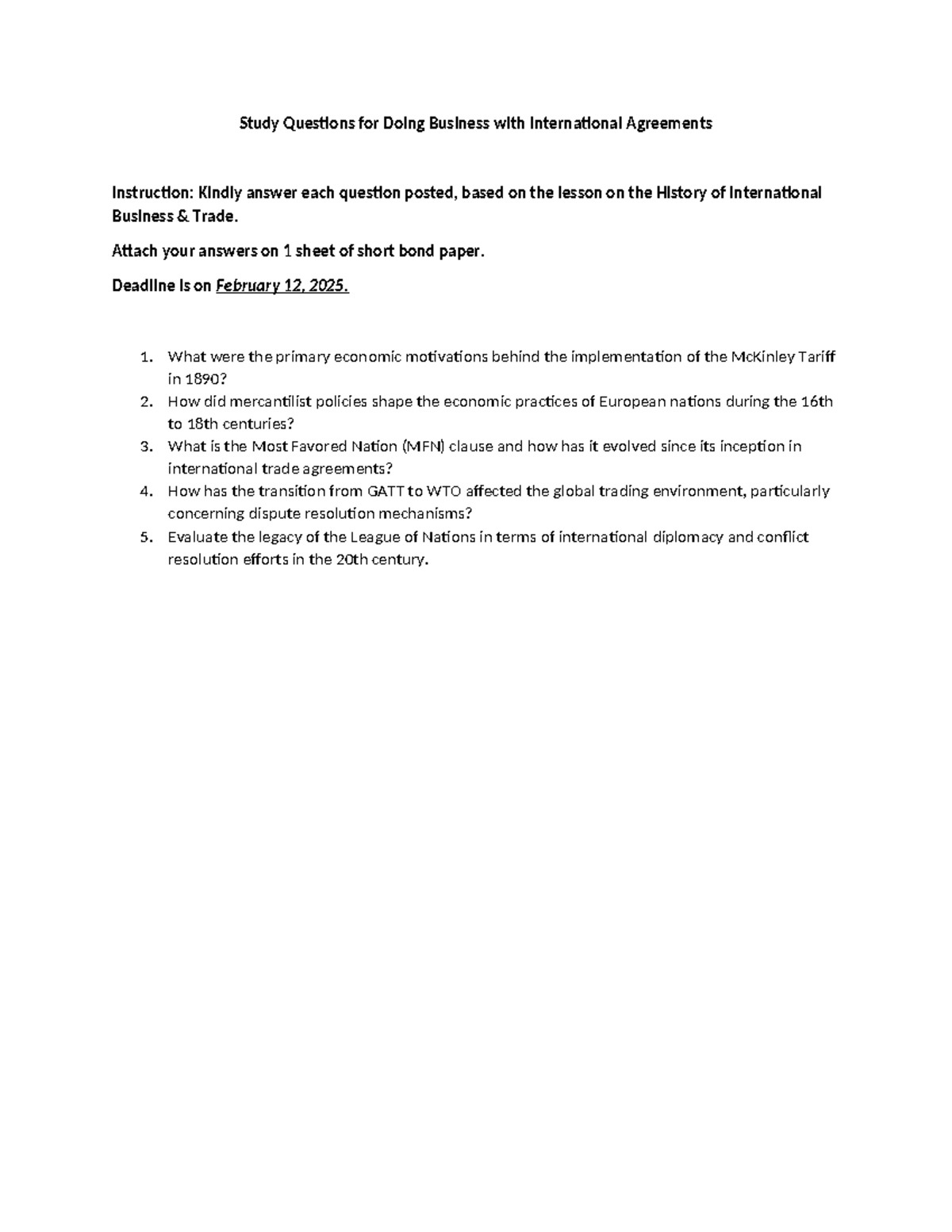 Study Questions for INTL 101: Doing Business w/ Intl Agreements - Studocu