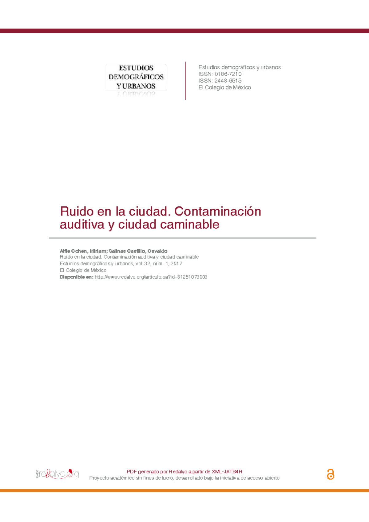 Ruido en la Ciudad: Contaminación Auditiva y Ciudad Caminable (Estudios ...