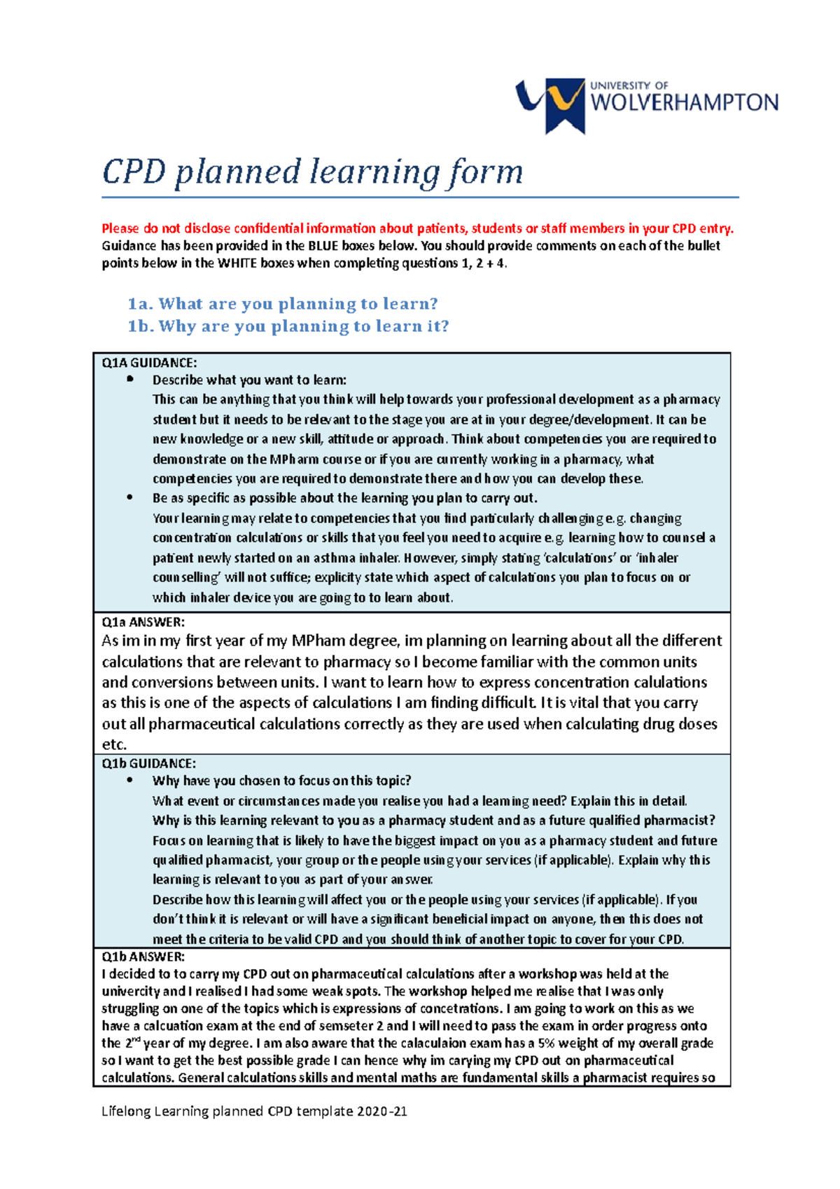 CPD - Guidance has been provided in the BLUE boxes below. You should ...
