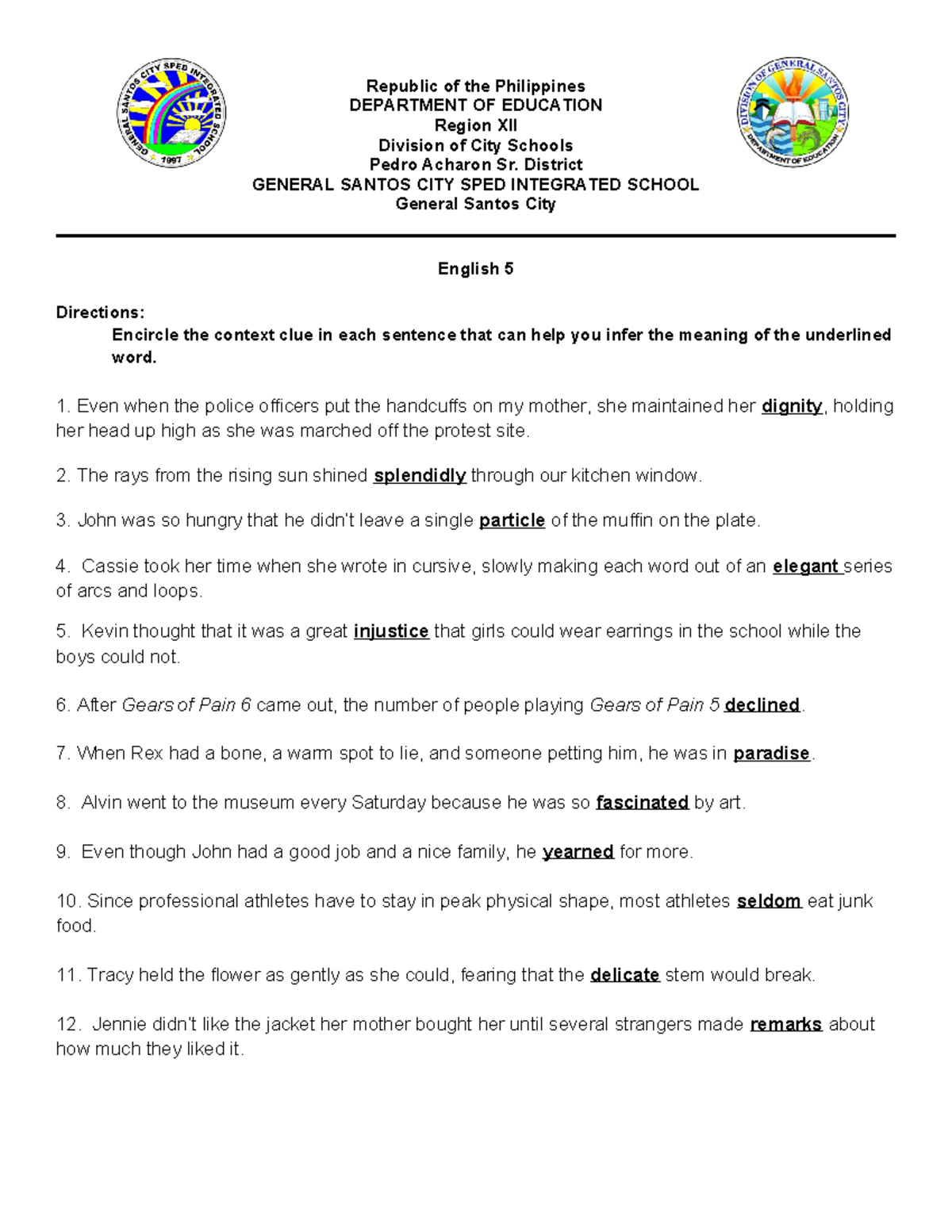 Context Clues - ENG5 - Republic of the Philippines DEPARTMENT OF ...