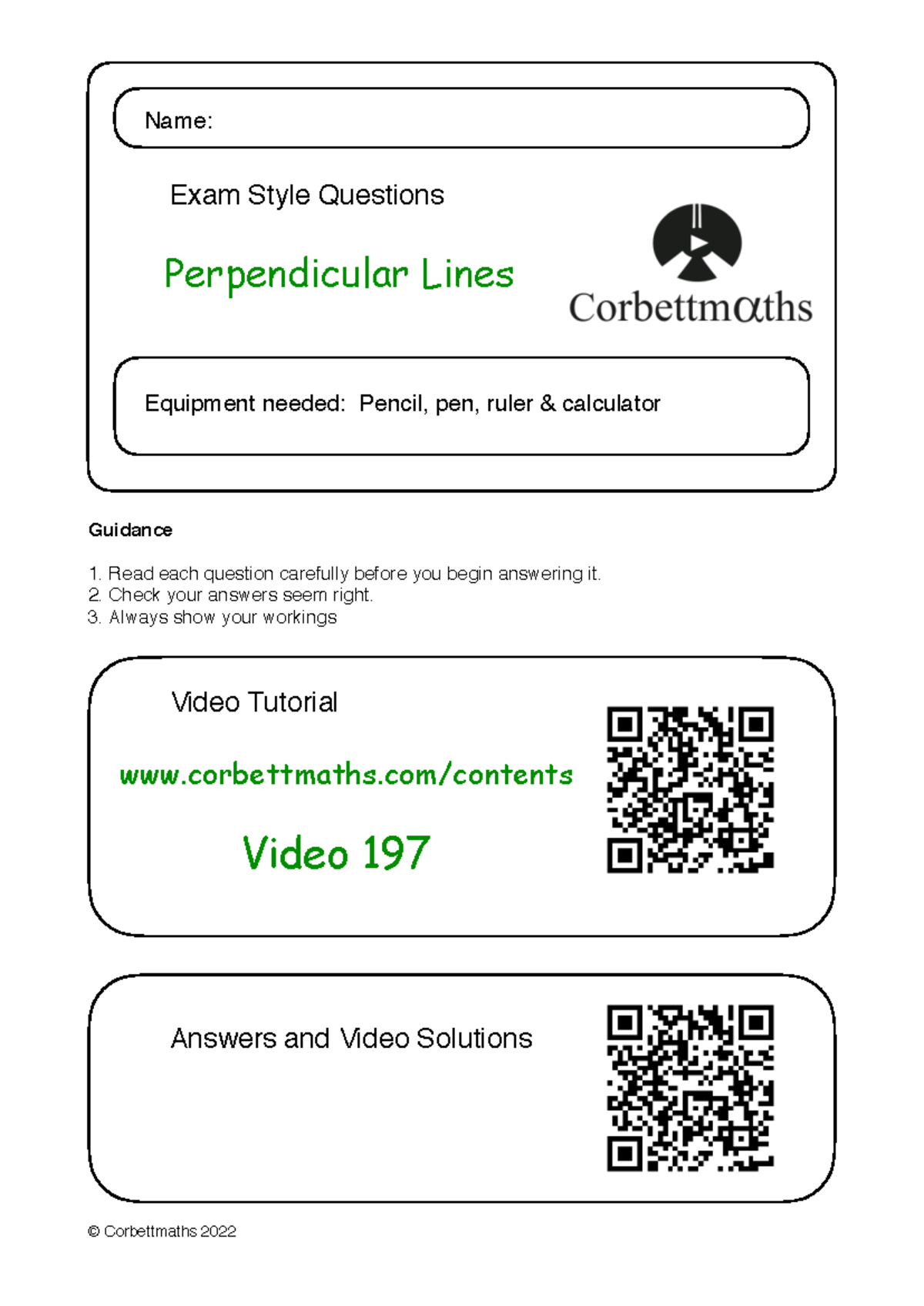 Perpendicular Lines - Exam Style Questions for GCSE Maths - Studocu
