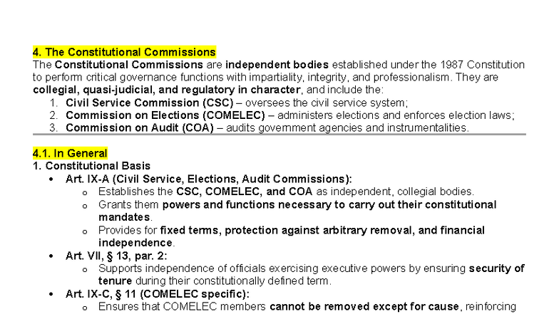 Constitutional Commissions Overview: CSC, COMELEC, COA Functions ...