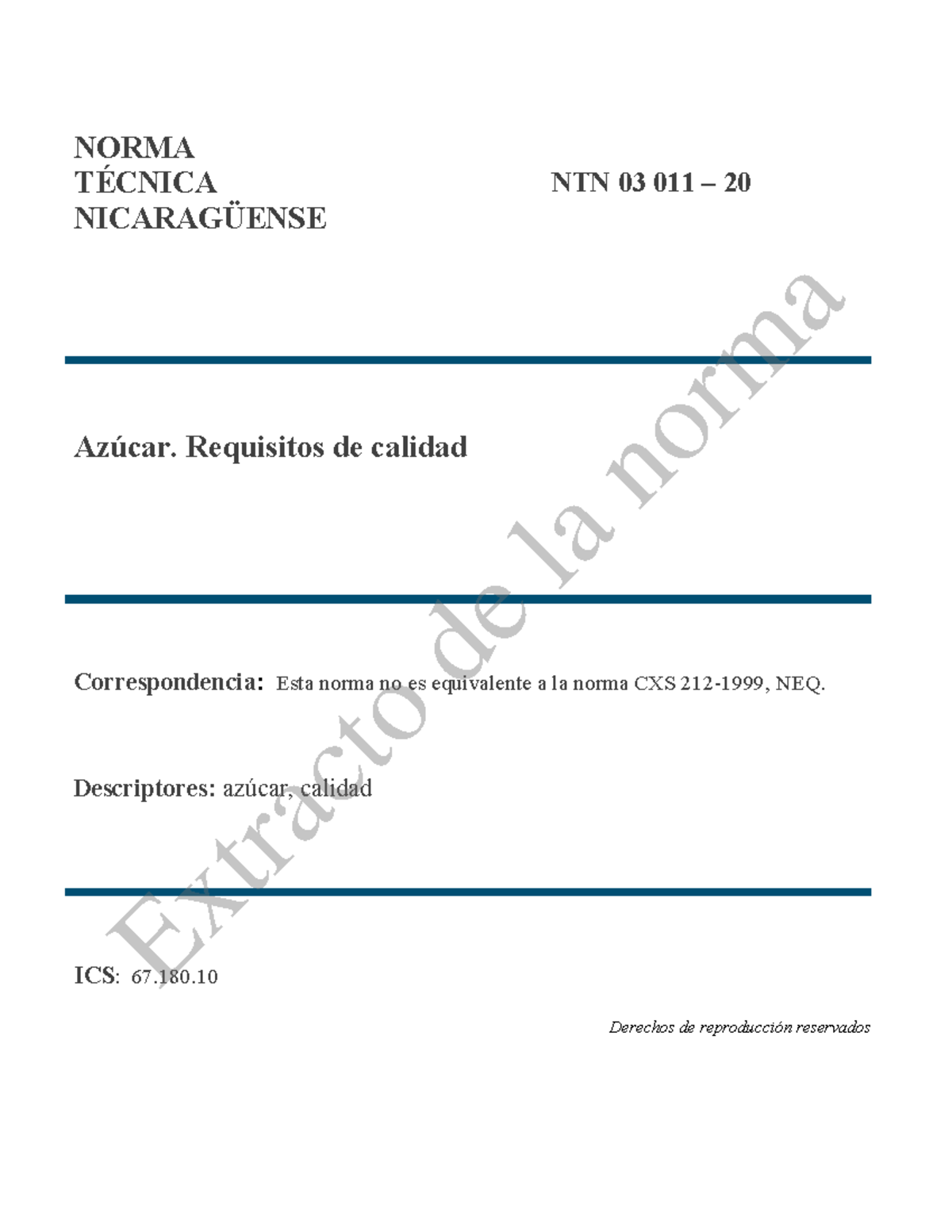 NTN 03 011-20 Azúcar. Requisitos de calidad - Derechos de reproducción ...