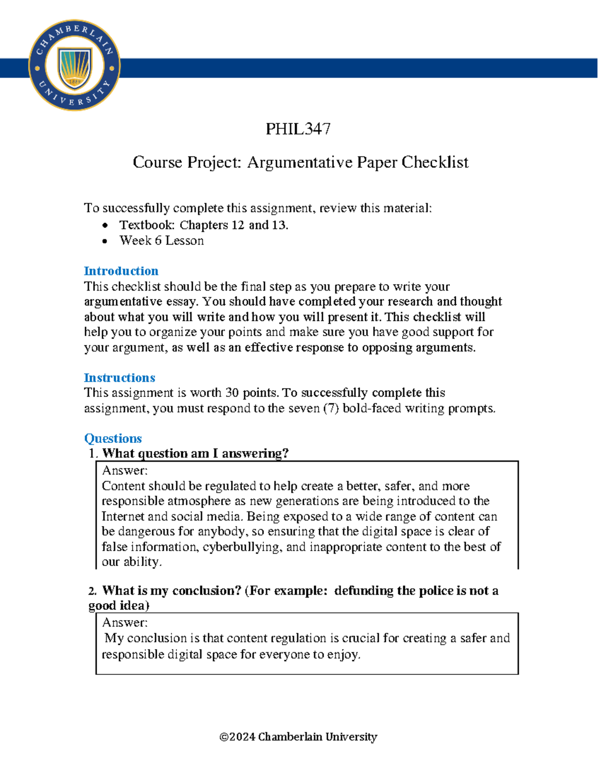 PHIL347 Argumentative Paper Preparation Checklist Guide - Studocu