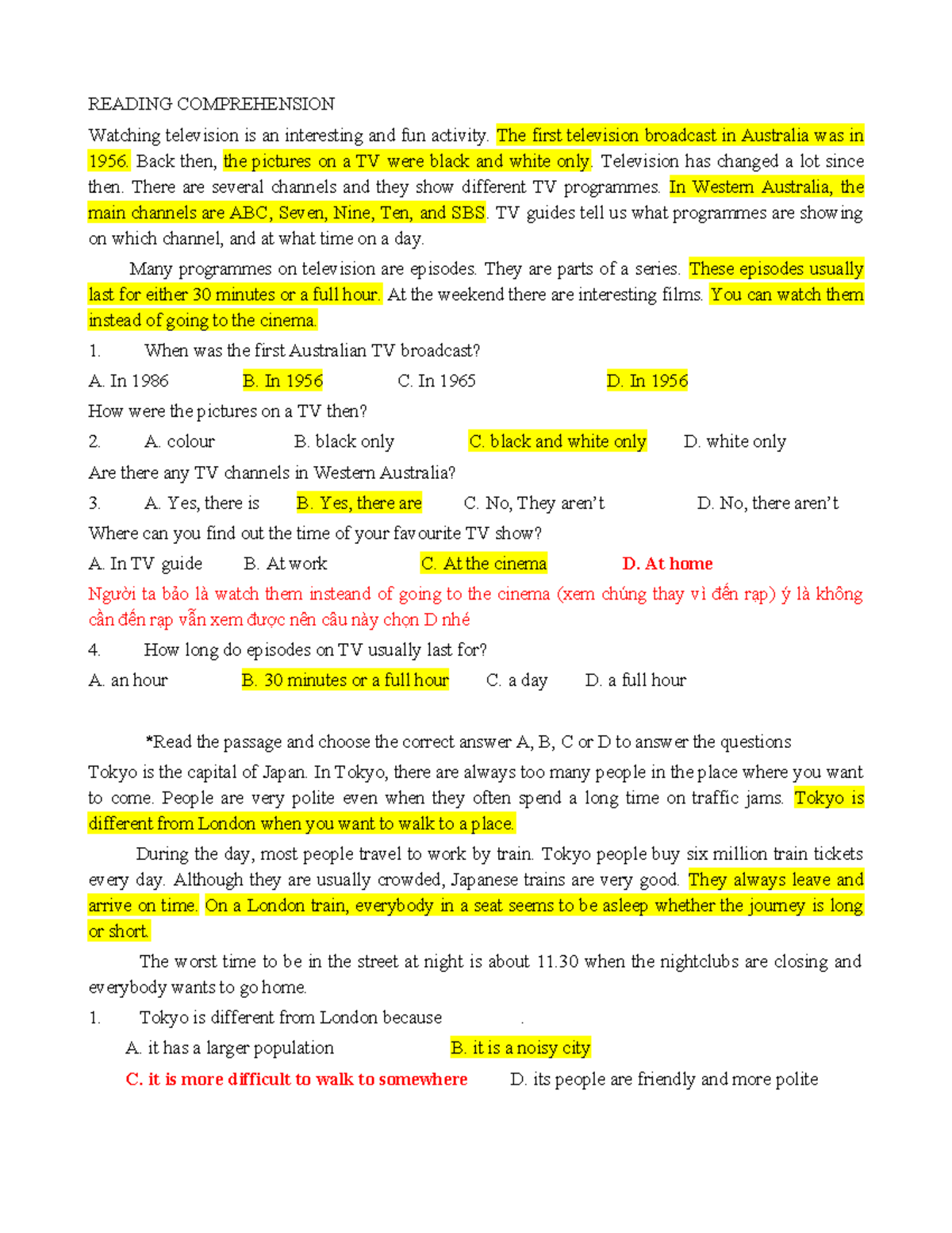 READING COMPREHENSION: Understanding TV, Tokyo, and Michael Jordan ...