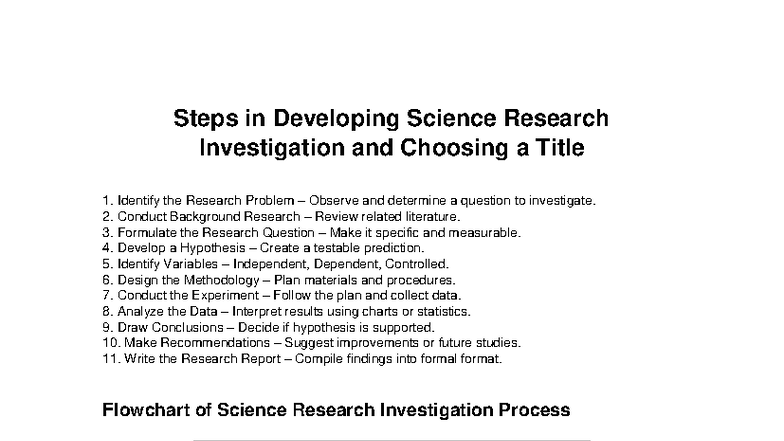 Steps in Developing Science Research Investigation Process - Studocu